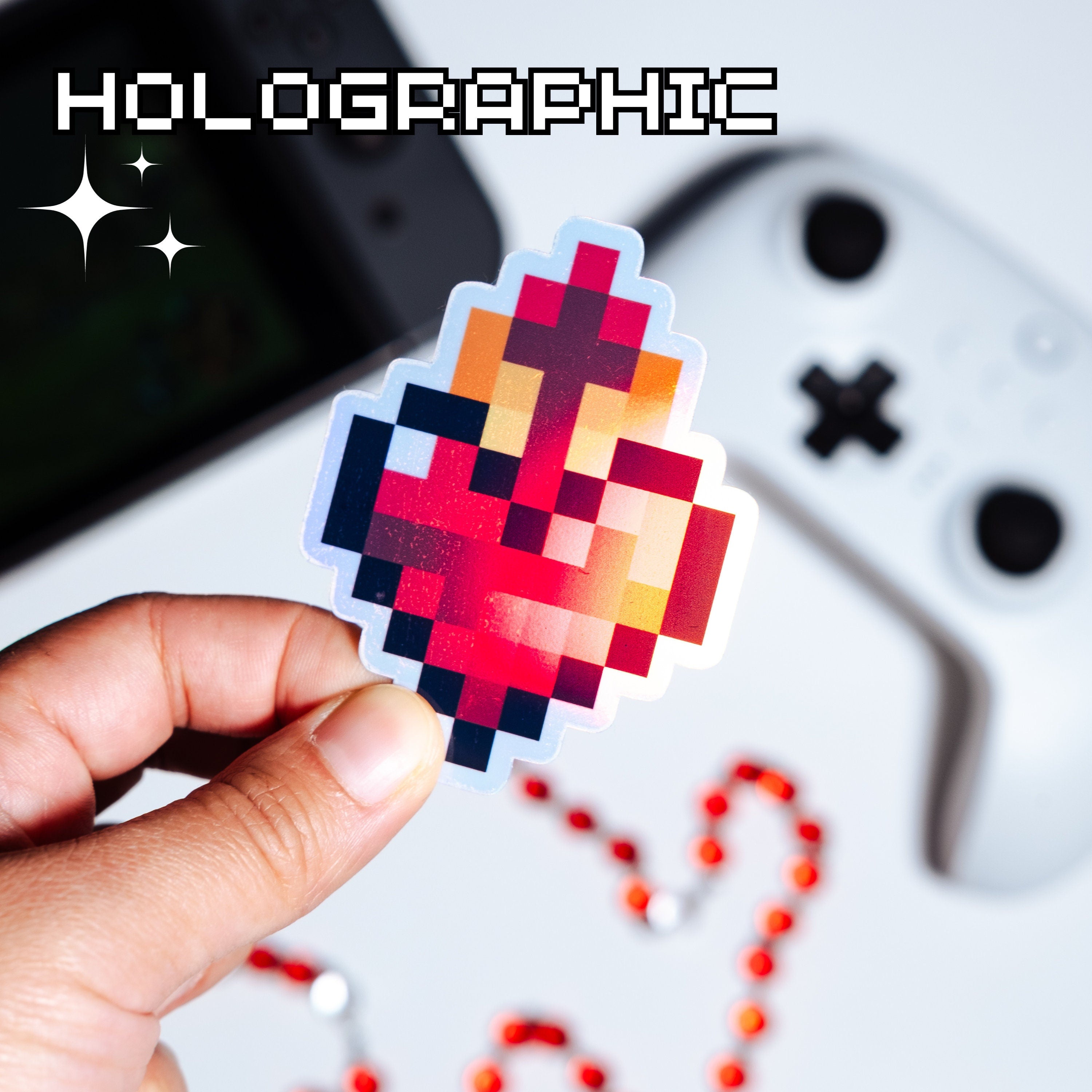Holographic Sacred Heart of Jesus Video Game Sticker – Saint Sprites