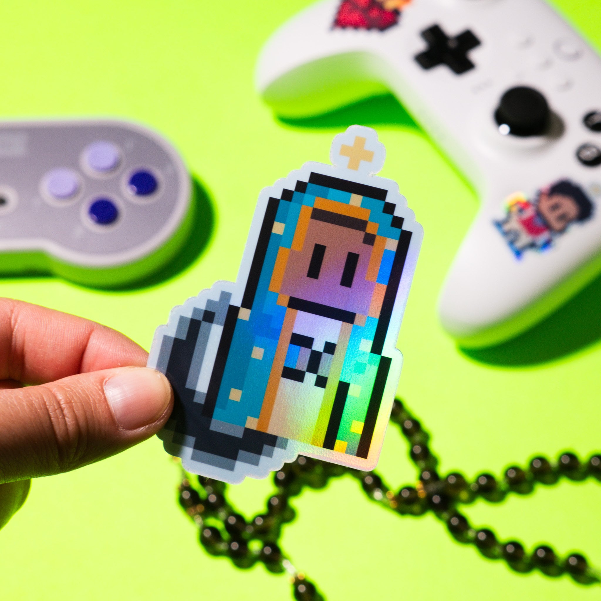 Our Lady of Guadalupe Holographic Video Game Sticker – Saint Sprites